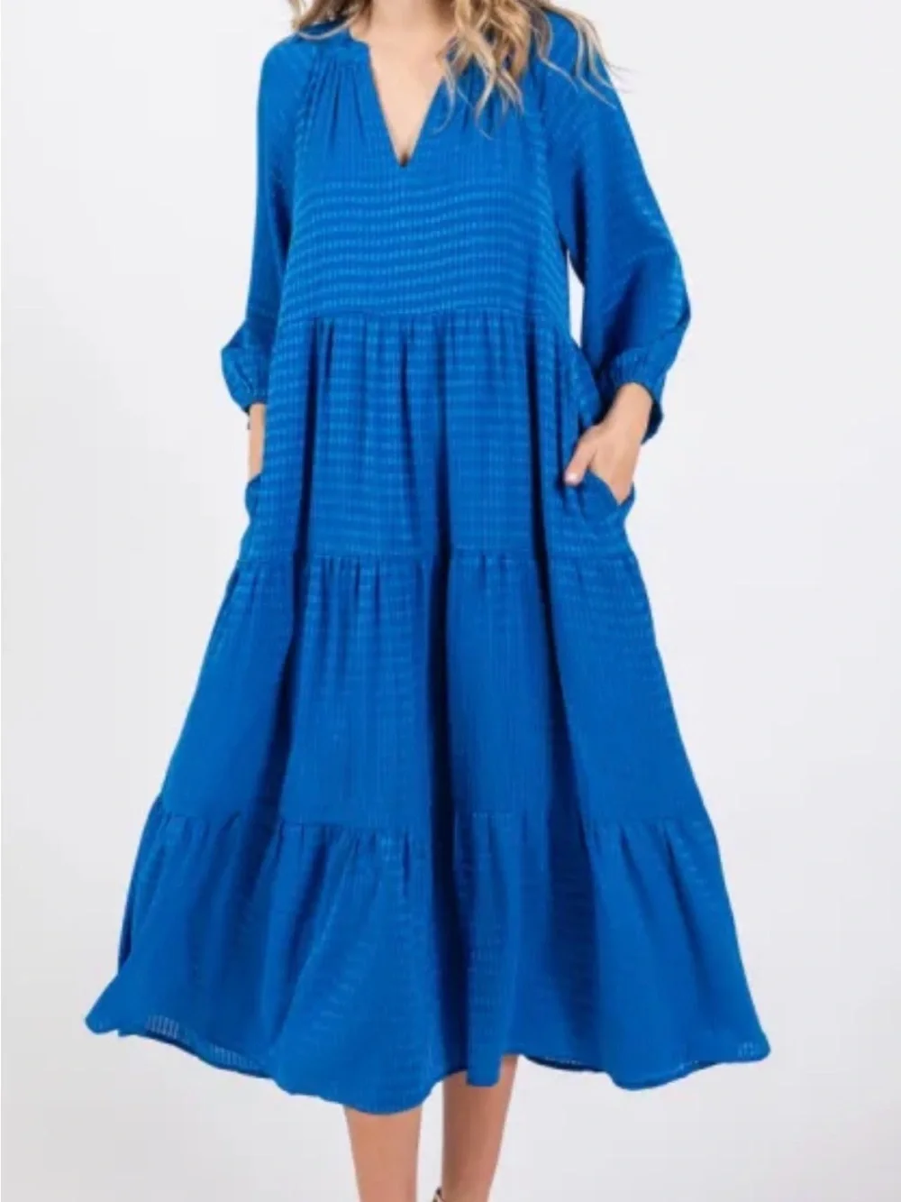 entro | Dresses | Entro Electric Blue Tiered Midi Dress | Poshmark